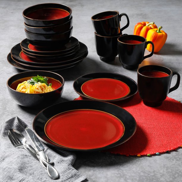 Gibson Studio Villa Mosa 16-Piece Dinnerware Set, Red - Walmart.com