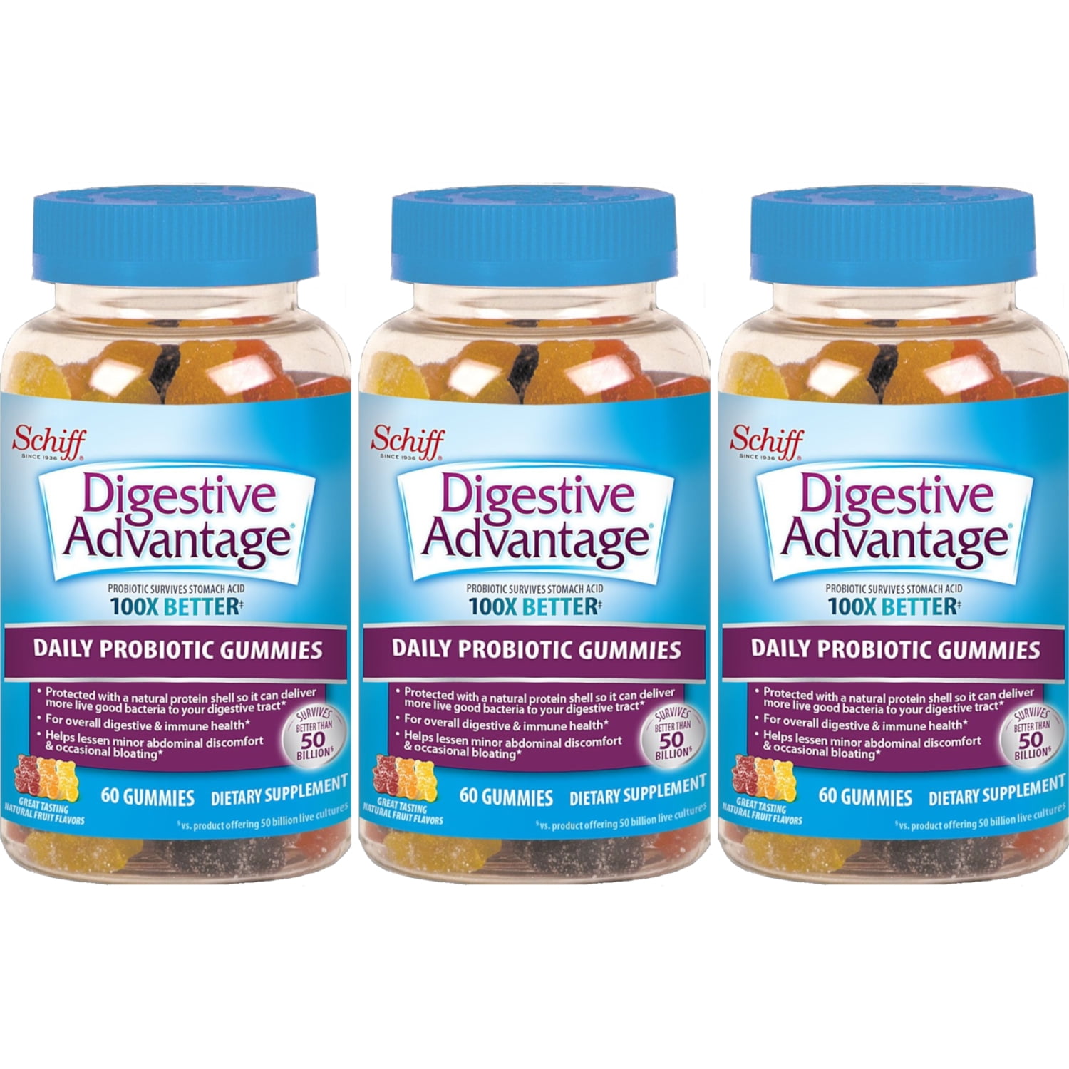 3 Pack Schiff Digestive Advantage Probiotic Dietary Supplement 60 ...