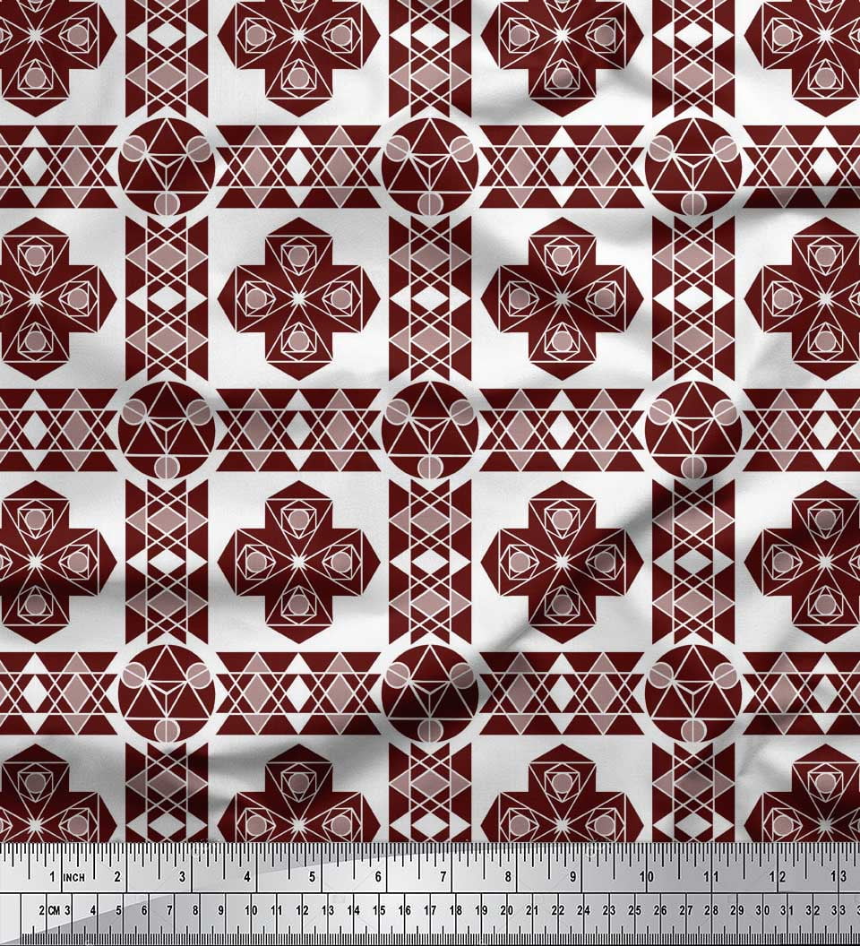 Soimoi Red Cotton Poplin Fabric Triangle Art Geometric Print Fabric by ...