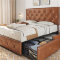 Topeakmart Queen Size Upholstered Platform Bed Mattress Foundation With