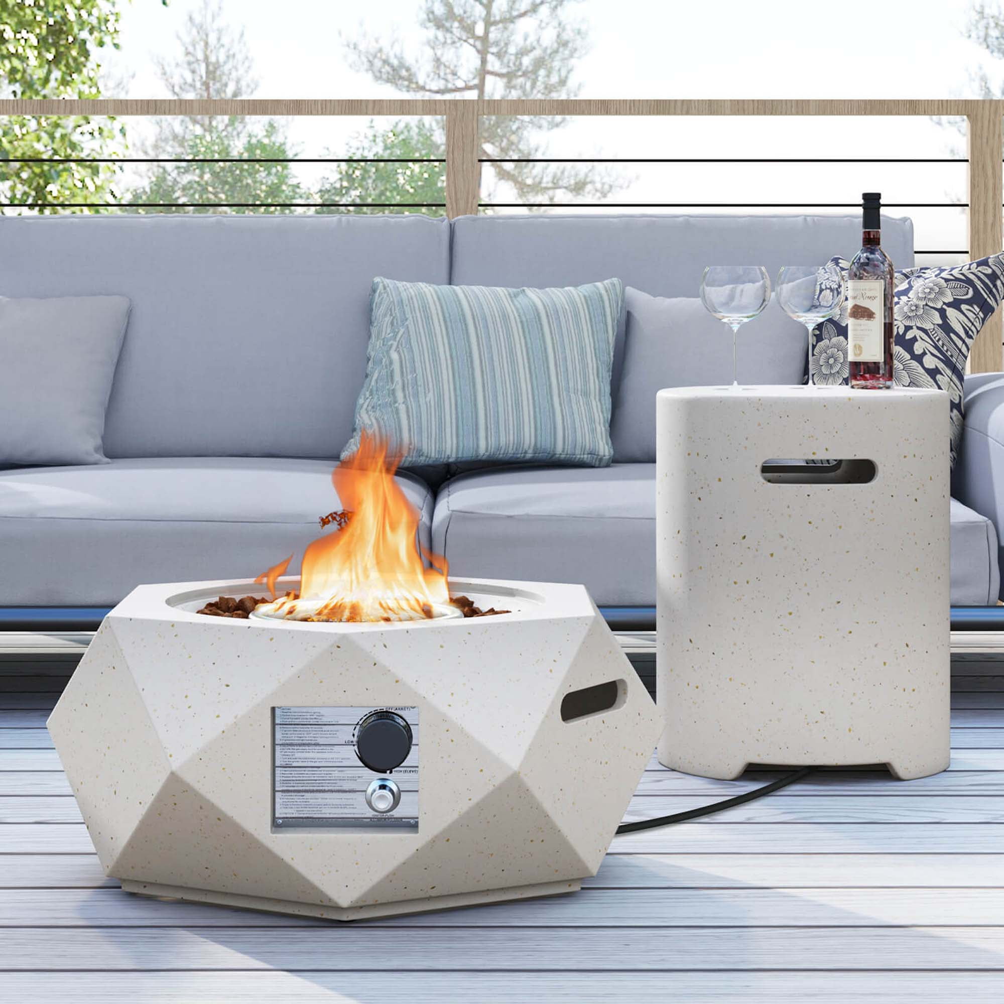 Click here for Costway 28 Hexagon Terrazzo Propane Gas Fire Pit T... prices
