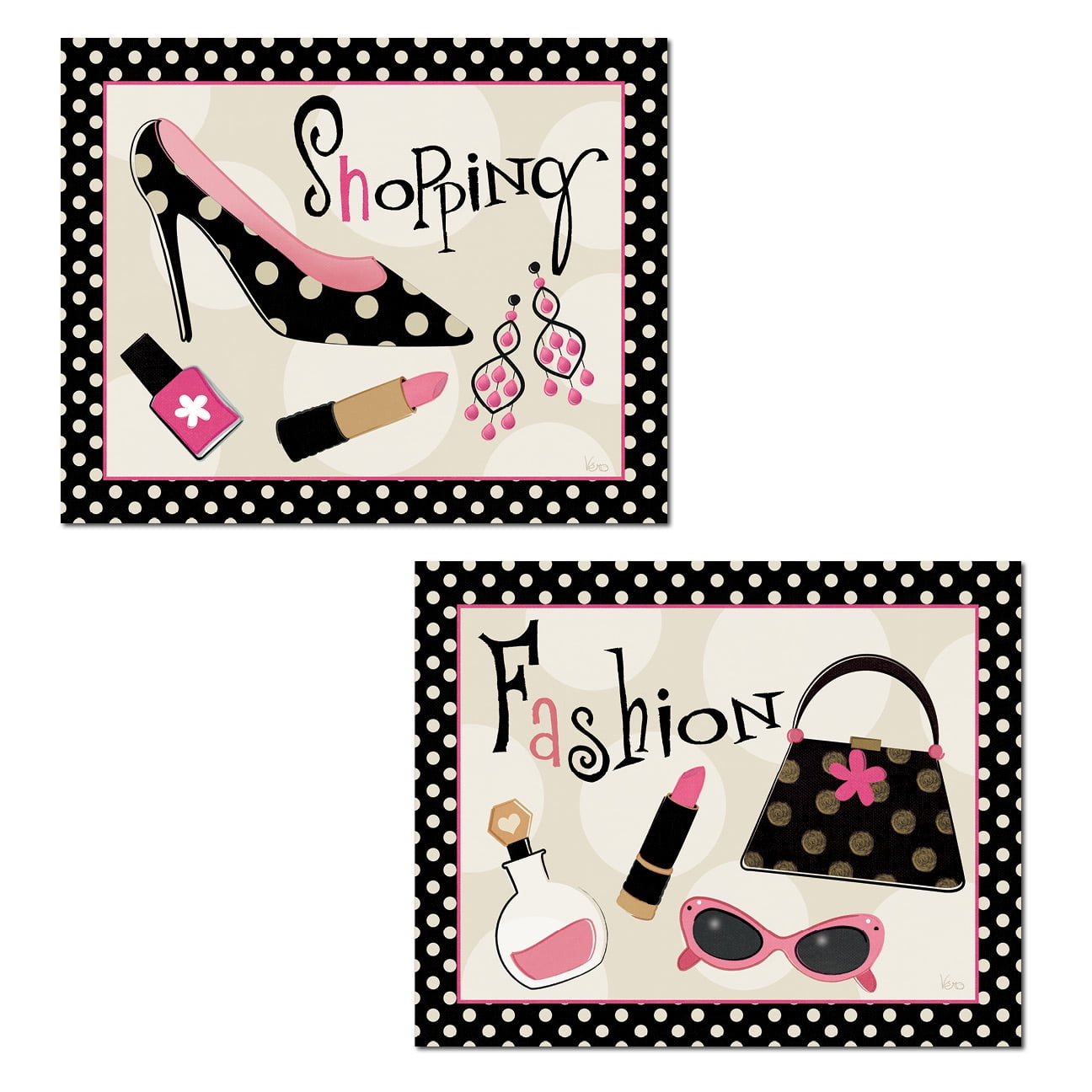 Trendy Polka Dot Shopping and Fashion Accessory Poster Set Veronique ...