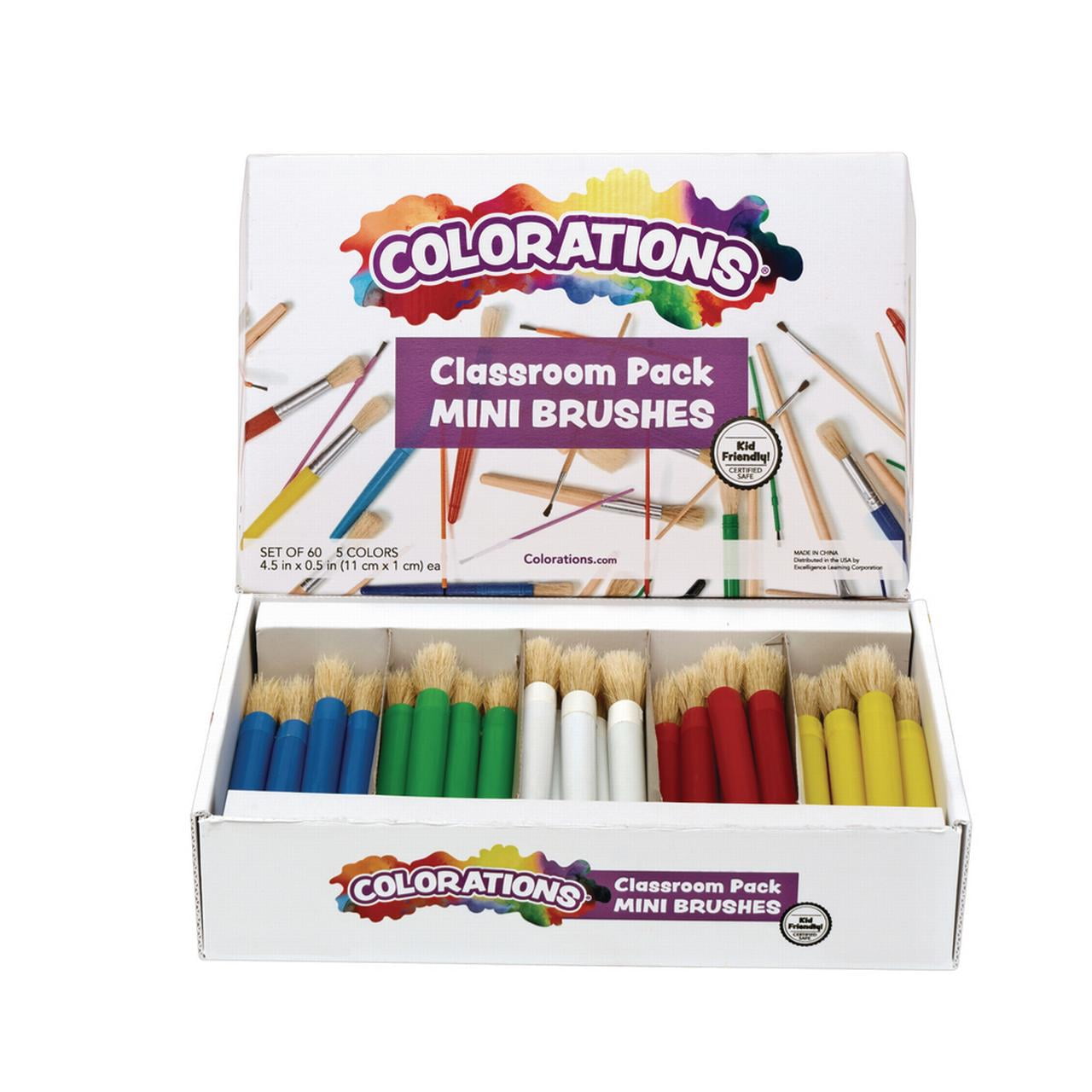 Colorations Mini-Brush Classroom Pack of Paint Brushes Set of 60 ...