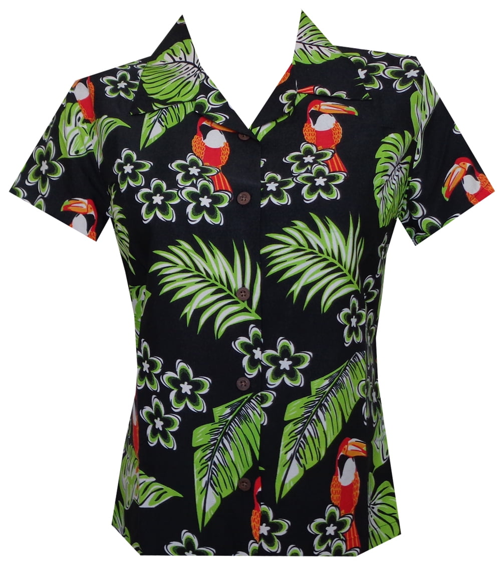 Hawaiian Shirt Women Toucan Flower Summer Aloha Beach Top Blouse