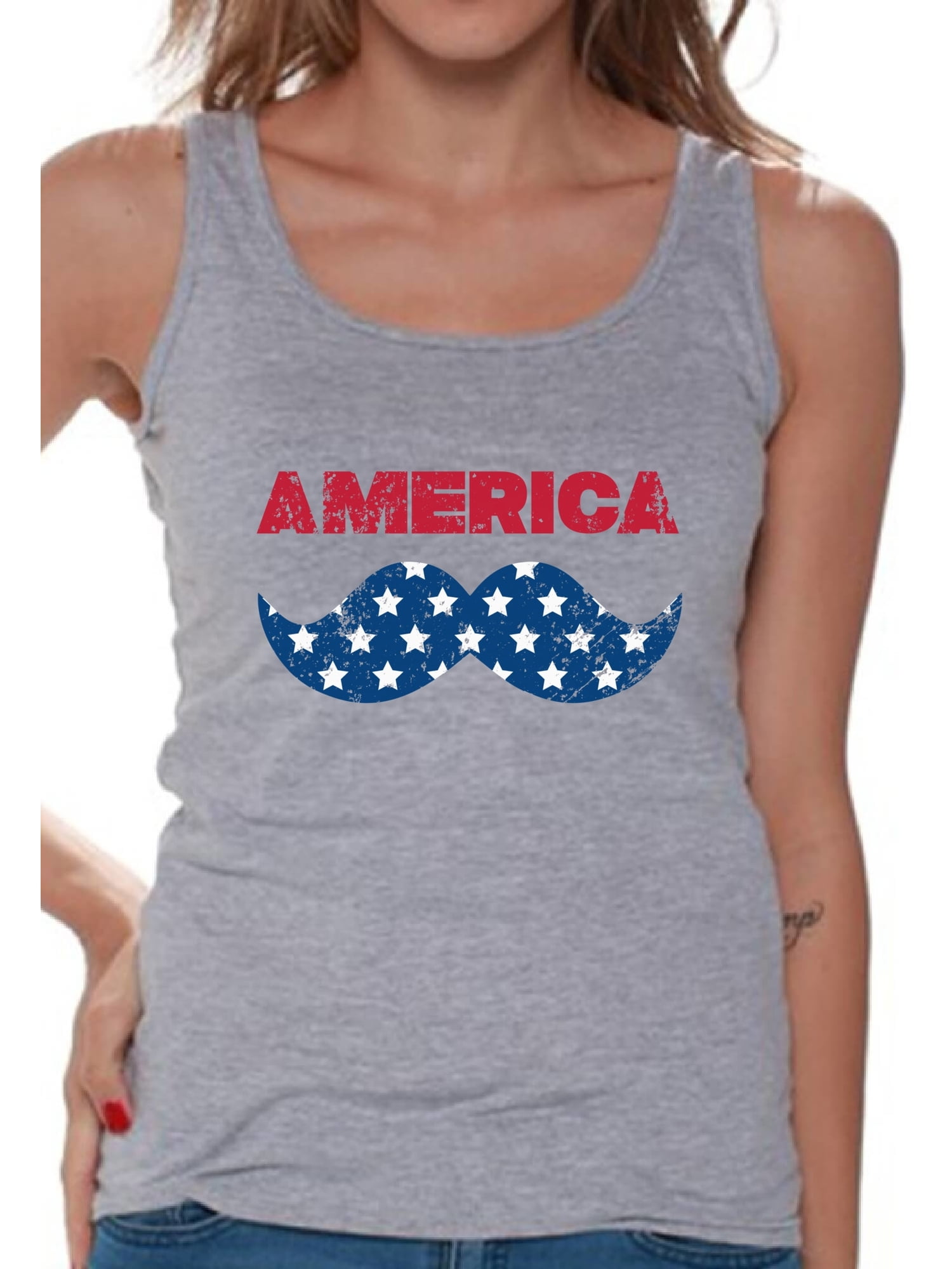 Awkward Styles Women's America Patriotic Mustache Graphic Tank Tops USA ...