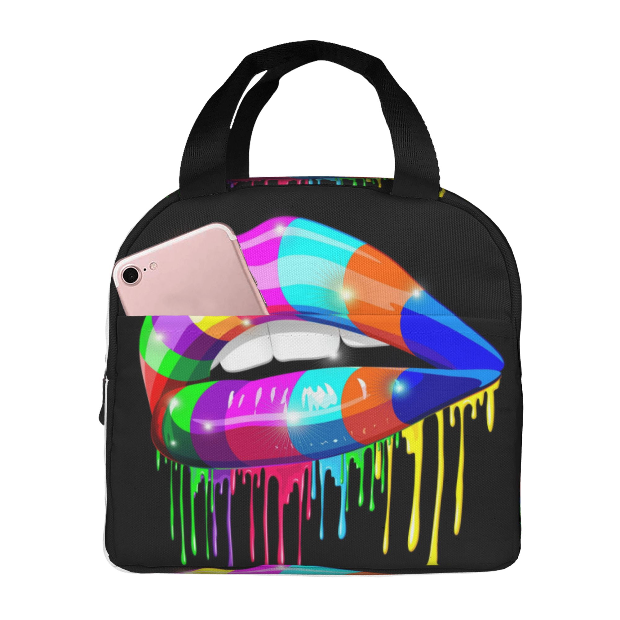 Insulated Lunch Bag for Women Men ,Rainbow Lips LGBT Pride Reusable ...