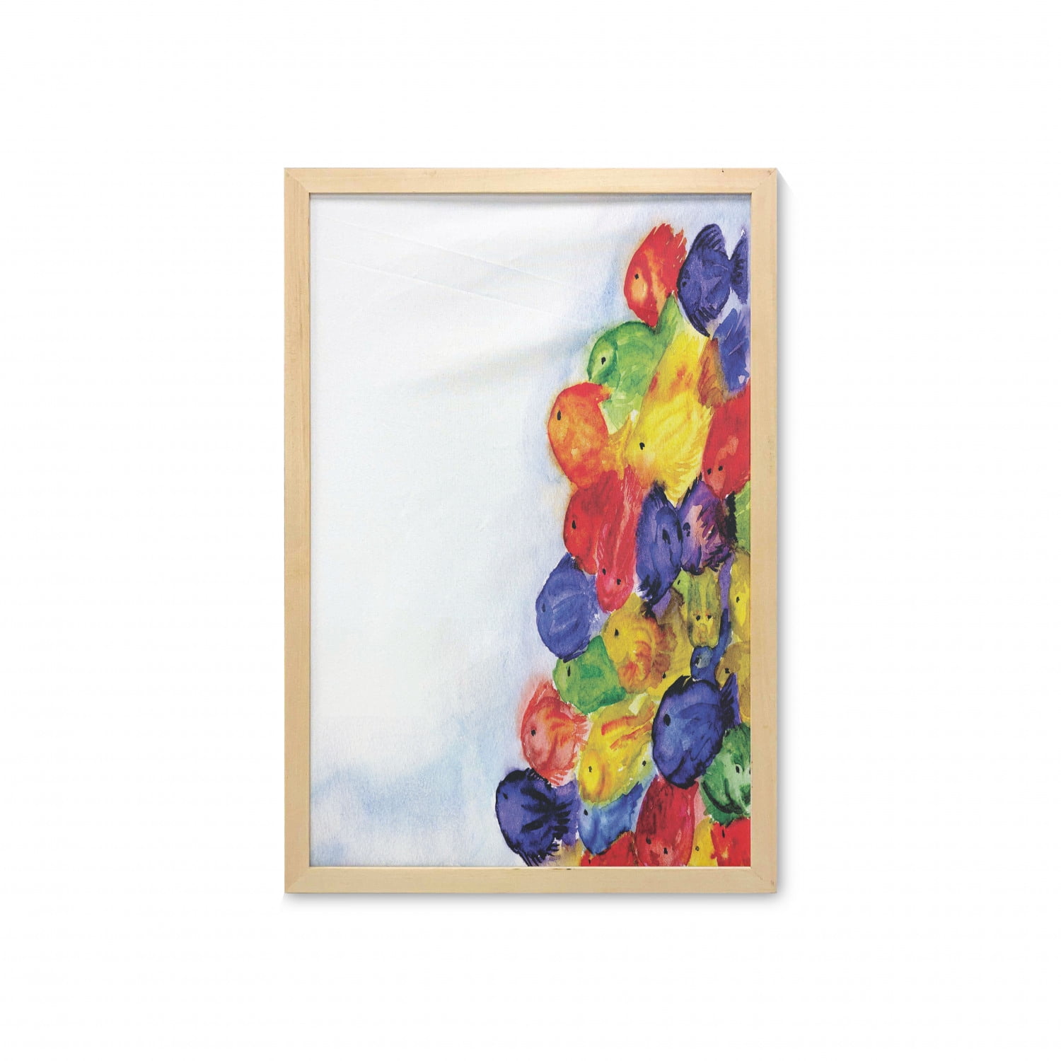 Watercolor Flower Wall Art with Frame, Group of Murky Mix Fish Sea ...