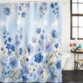 Blue Purple Floral Bathroom Shower Curtains with 12 Hooks Polyester ...