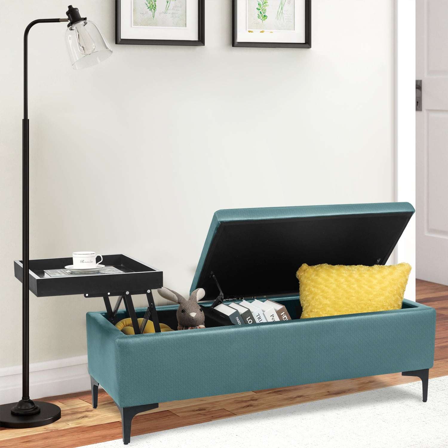 Homebeez Rectangle Lift Top Storage Ottoman Bench with Removable Tray ...