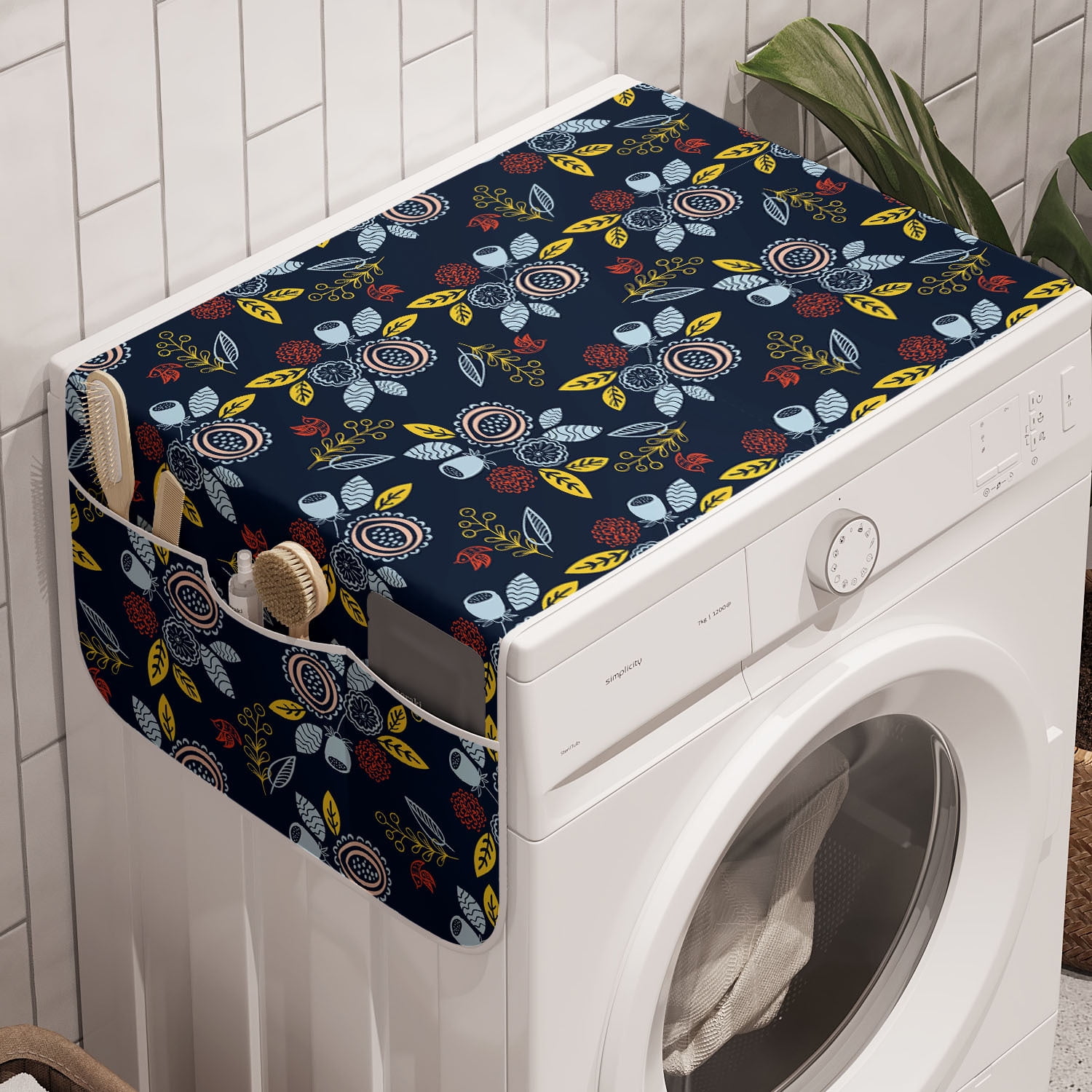Garden Art Washing Machine Organizer, Nature Inspired Hand Drawn Style ...