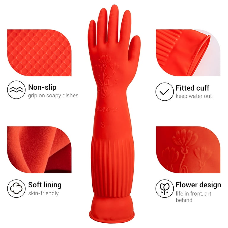 Kitchen Gloves 2 Pairs Reusable Rubber Cleaning Gloves - 15 Inch ...