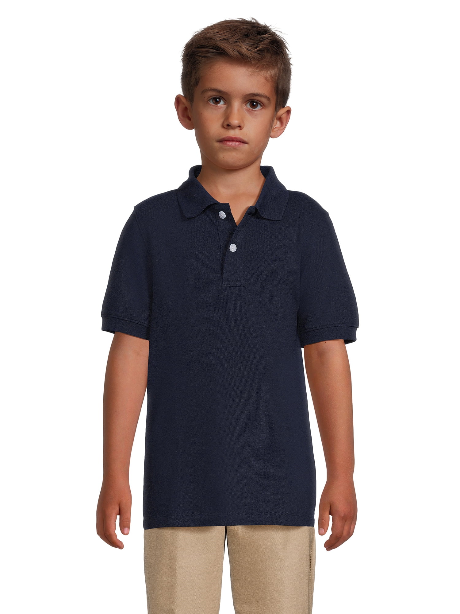 Wonder Nation Boys Short Sleeve Cotton Blend Polo Shirt, Sizes 4-18 ...