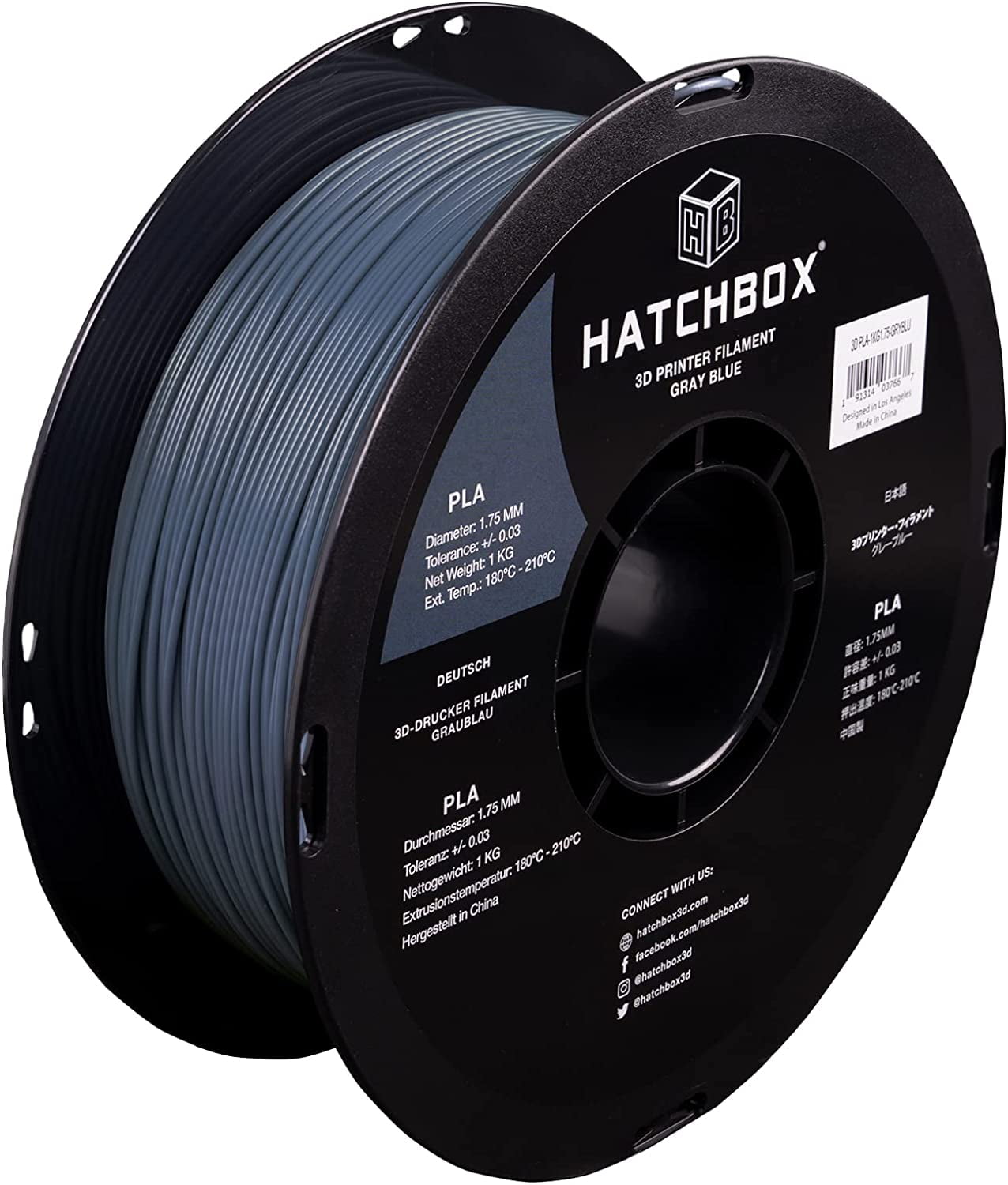 HATCHBOX 1.75mm Gray Blue PLA 3D Printer Filament, 1 KG Spool ...