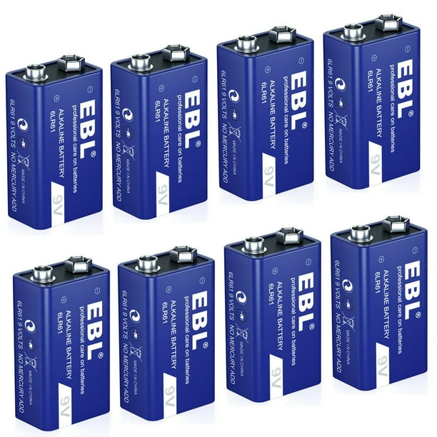 EBL 8-Pack 9 Volt 6LR61 Alkaline Batteries Ultra Long Lasting and Leak ...