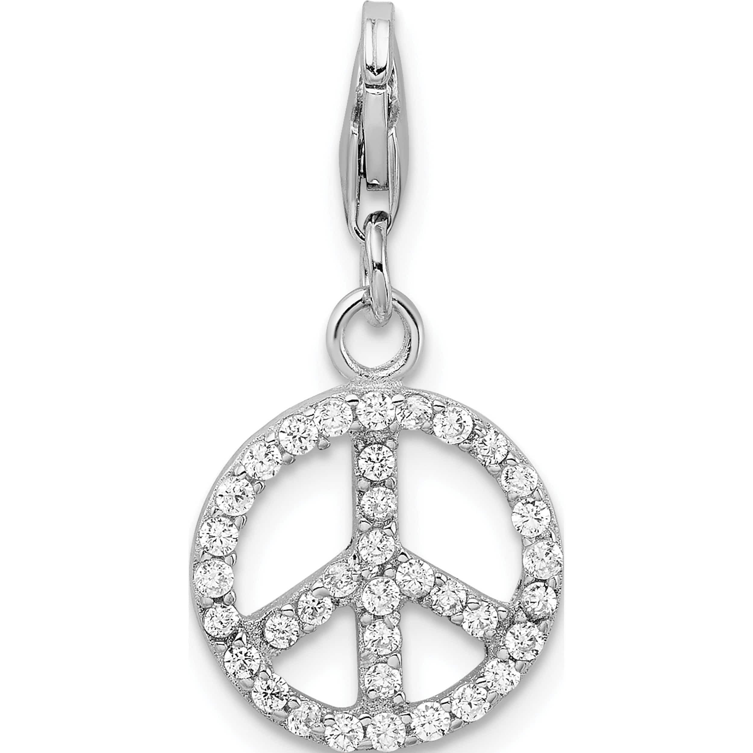 Sterling Silver Amore La Vita Rhodium-Plated Small Cz Peace Sign Charm ...