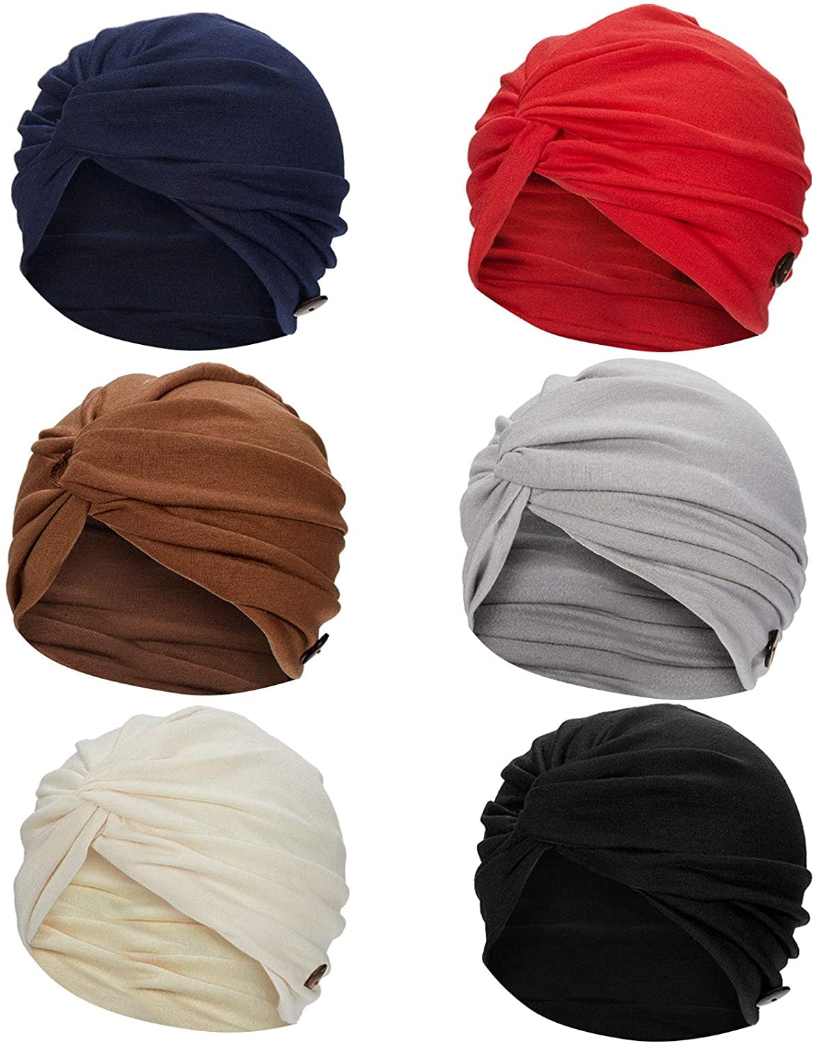 DESTYER Turbans with Buttons Women Soft Pre-Tied Knot Pleated Turban ...