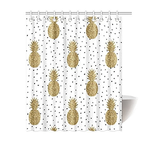 Mkhert Gold Glitter Pineapples Fruit On Black And White Dots House
