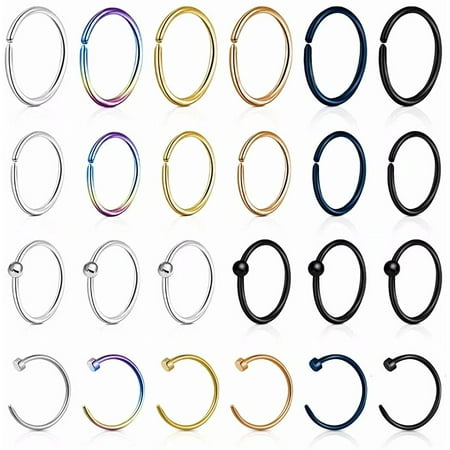Fake Nose Rings Hoop 24 pcs Stainless Steel Faux Ear Nose Septum Ring ...