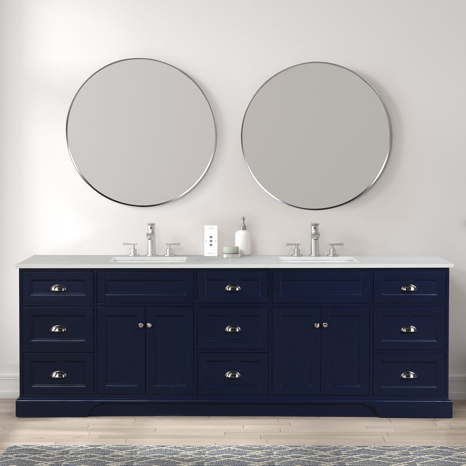 EVIVA Epic 96 Inch Transitional Blue Vanity w/ Brushed Nickel Hardware ...