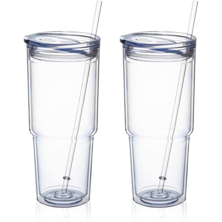 30oz/2 pcs Clear Classic Insulated Tumblers,Double Wall Acrylic Tumbler ...