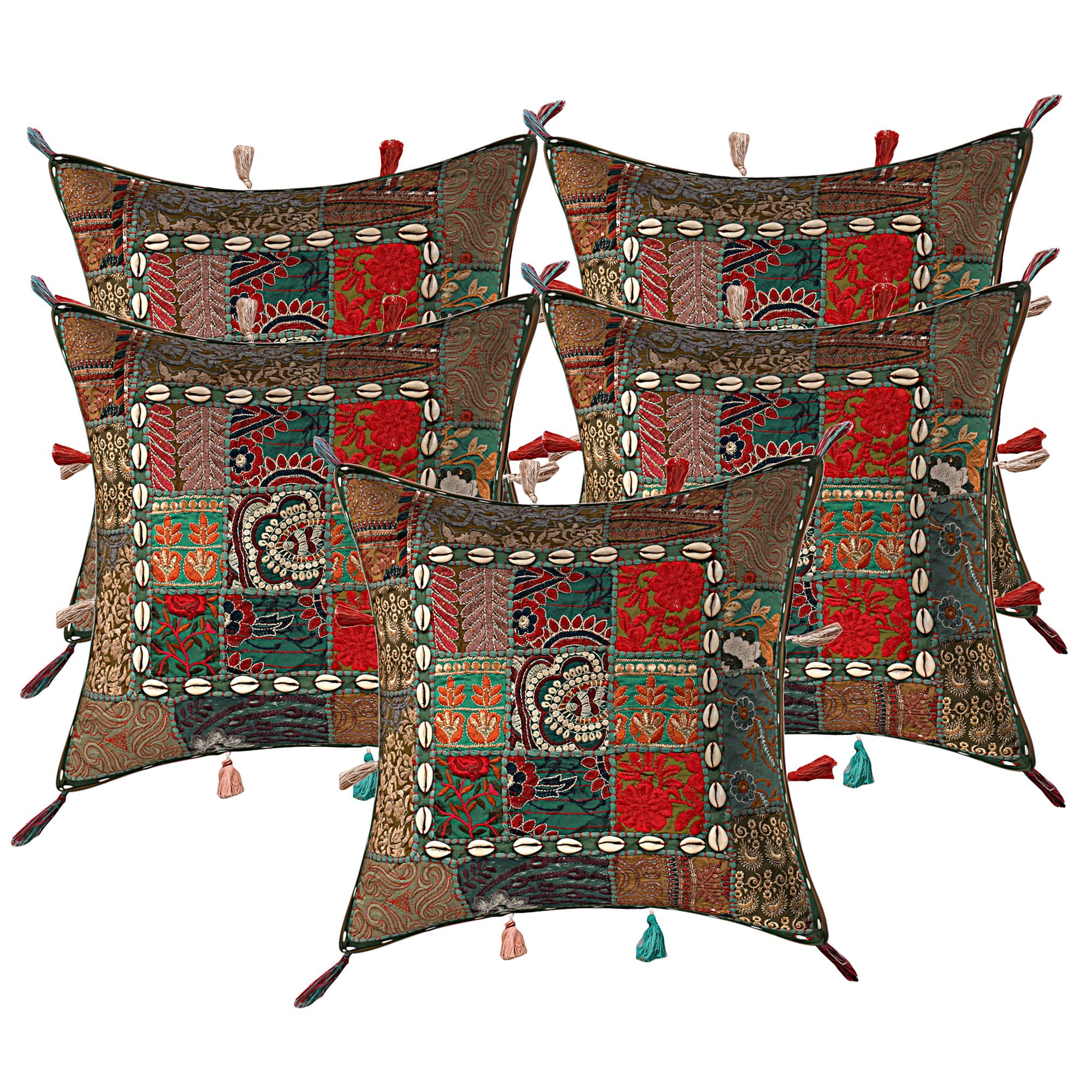 Stylo Culture Indian Chair Seat Throw Pillow Covers 17x17 Dark Green ...