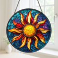 Celestial Sun Stained Glass Suncatcher, Window Art Hanging with Glowing ...
