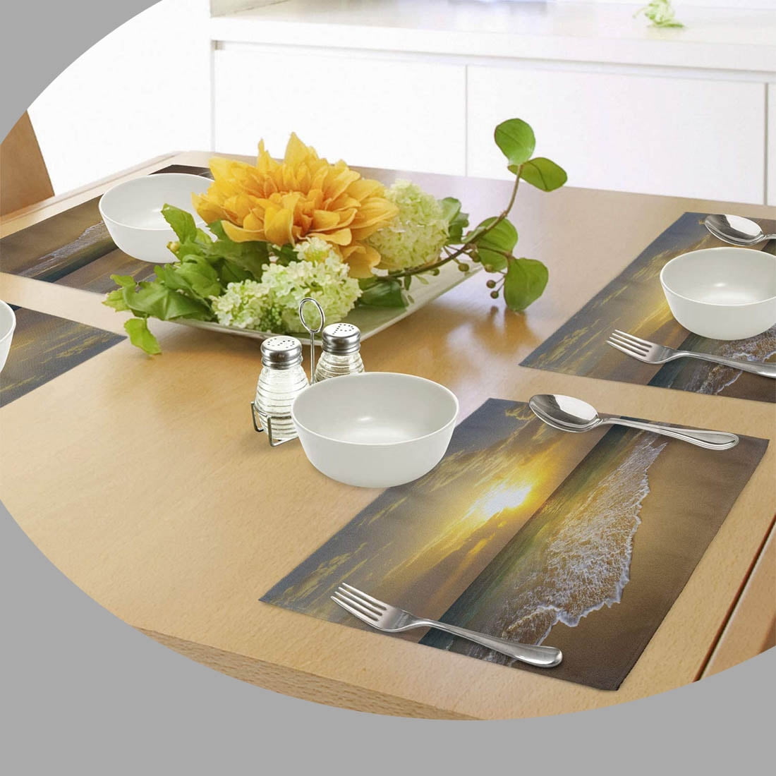 Ocean Place Mats Set of 4, Long Calm Spumous Sea Waves Covers Sandy ...