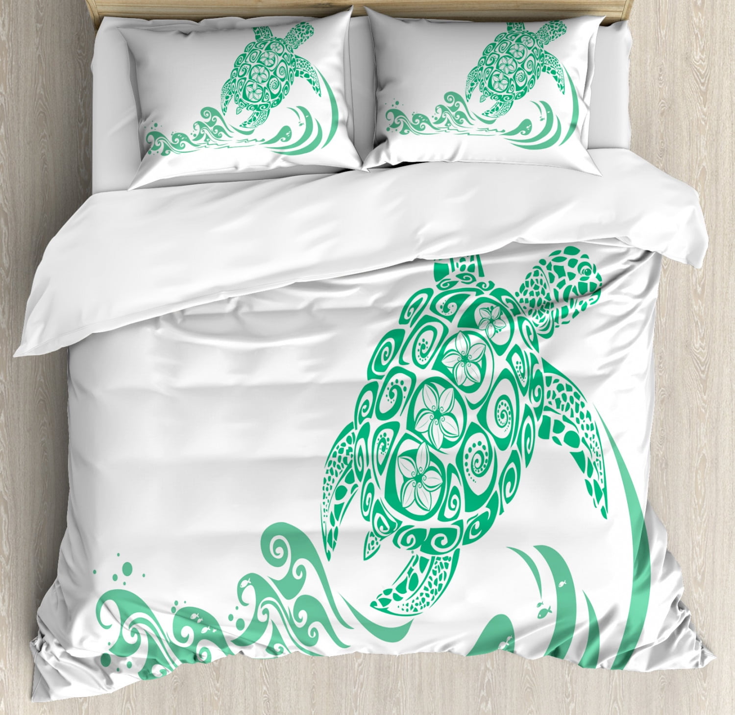 Turtle Duvet Cover Set Queen Size, Tortoise Pattern with Ornate ...