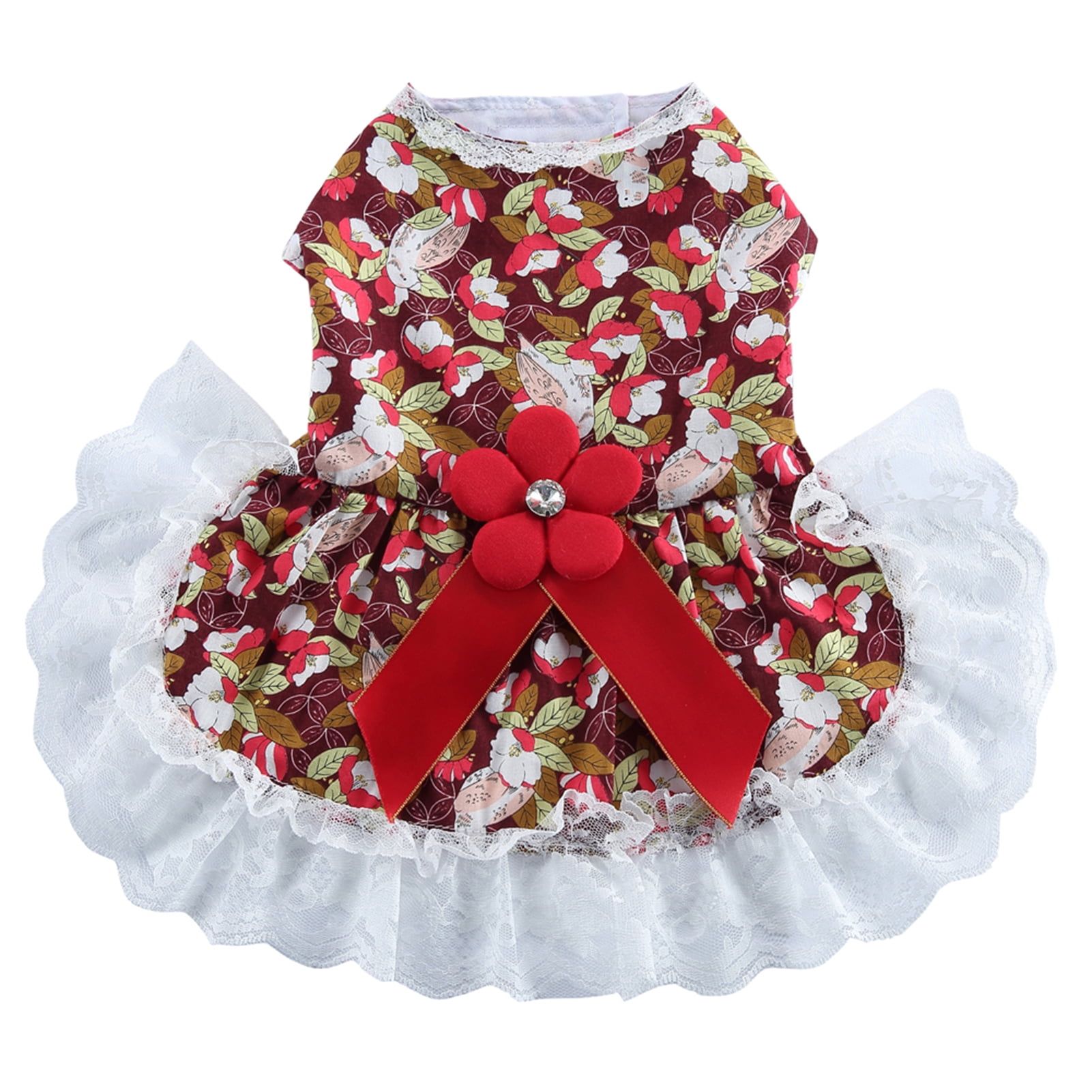 Dog Skirt Lace Edge Bowknot Belt Silky Pet Princess Dress Spring Summer ...