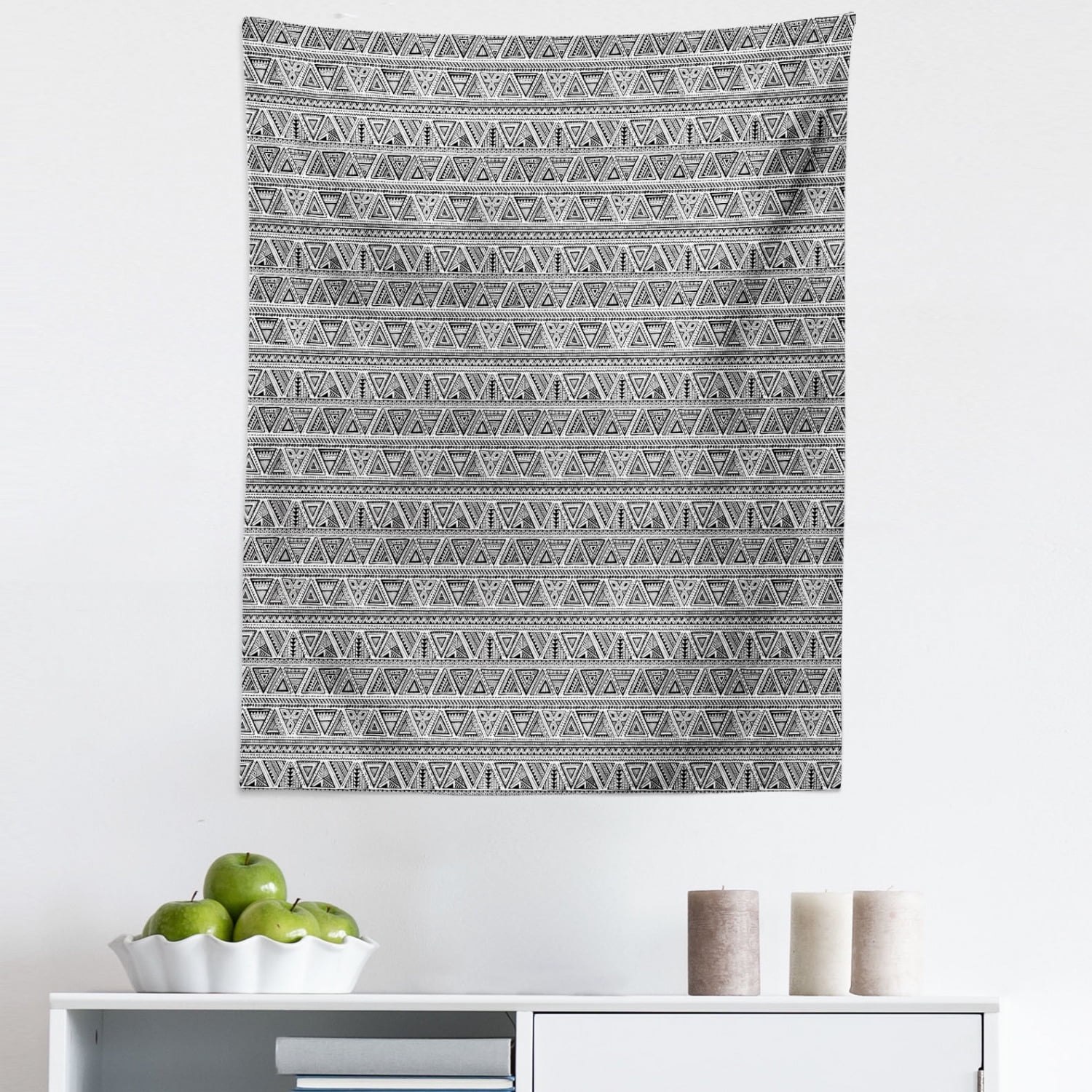 Tribal Tapestry, Monochrome Design Style Continuous Zentangle Triangles ...
