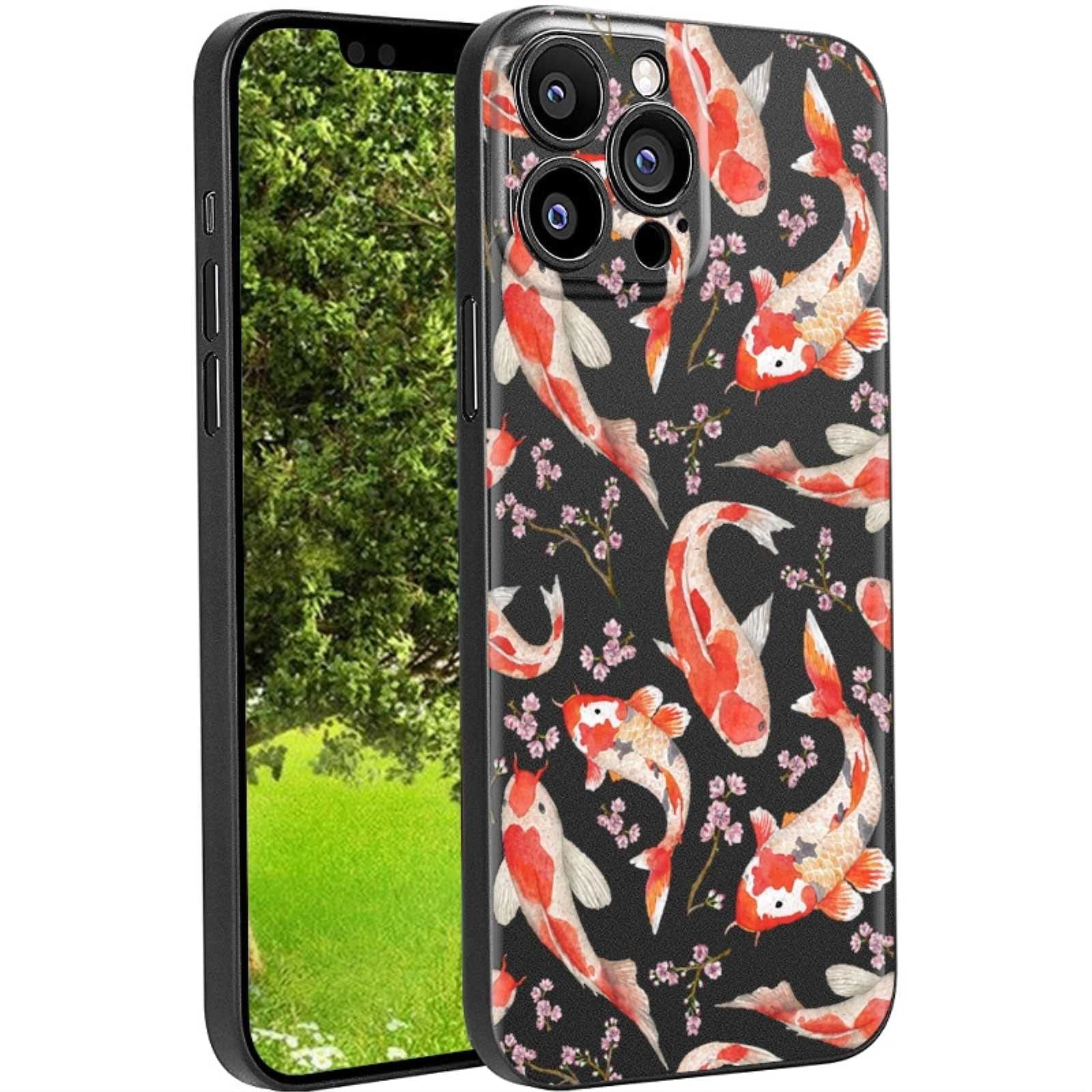 for iPhone 14 Pro Case, Koi Fish Cherry Blossom Pattern Japanese Style ...