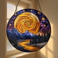 Night Sky Mountain Landscape Stained Glass Style Decorative Window ...