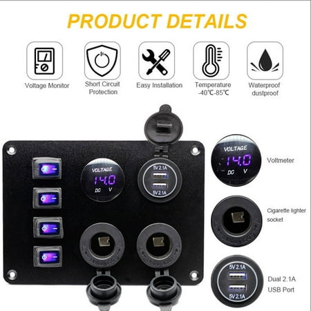 Car Truck Center Multifunctional 4-gang Toggle Switch Panel Toggle ...