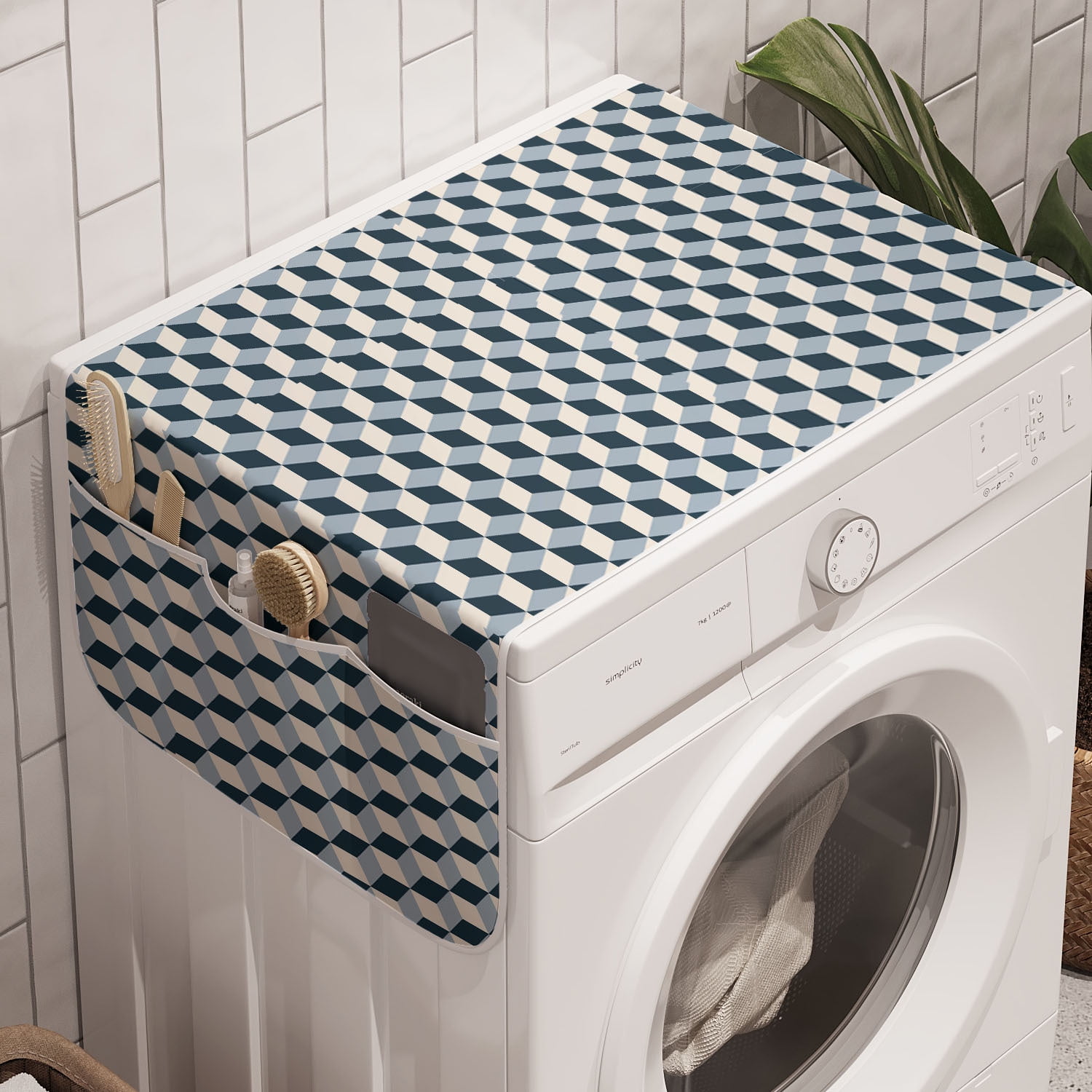 Retro Washing Machine Organizer, 3D Style Cubes Squares Pattern ...
