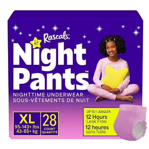 Rascals Night Pants, Absorbent Disposable Girls Nighttime Bedwetting ...
