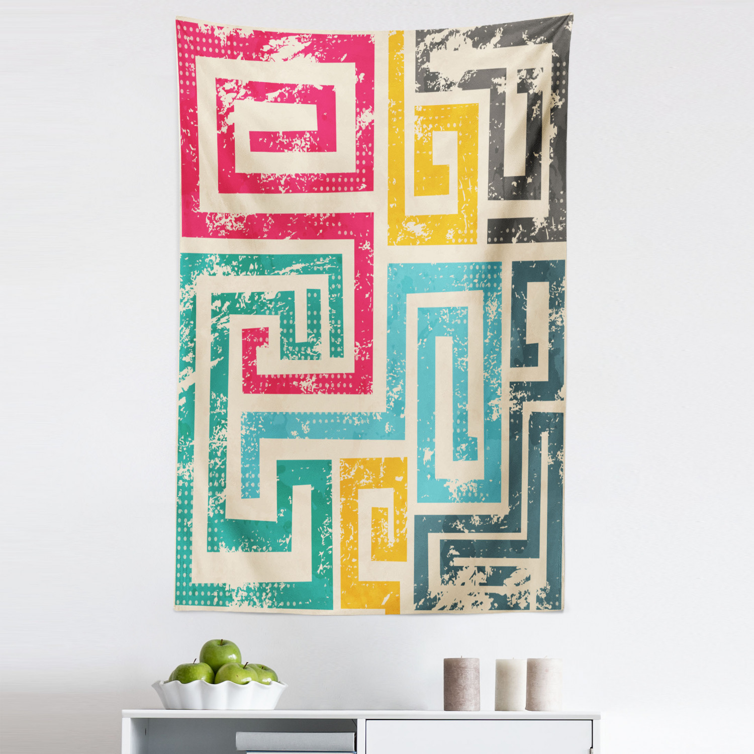 Indie Tapestry, Colorful Vintage Spiral Pattern with Grunge Damaged ...