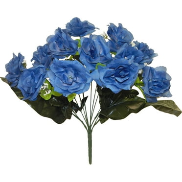 Blue Rose 21in Artificial Polysilk Faux Fake Flower Hydrangea Bush for ...