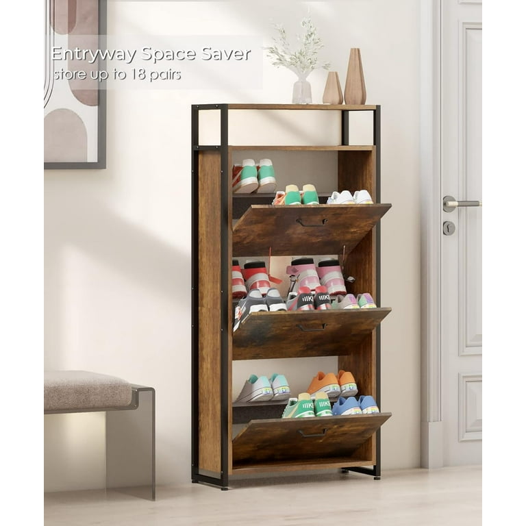 HAIOOU Freestanding Wooden Shoe Storage Cabinet Space Saving with Hidden Doors Holds 18 Pairs Walmart