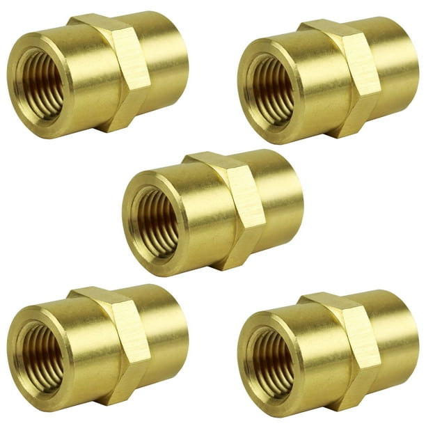 Five 1/4" NPT Female Solid Brass Pipe Unions Adapter Fitting WOG Solid ...