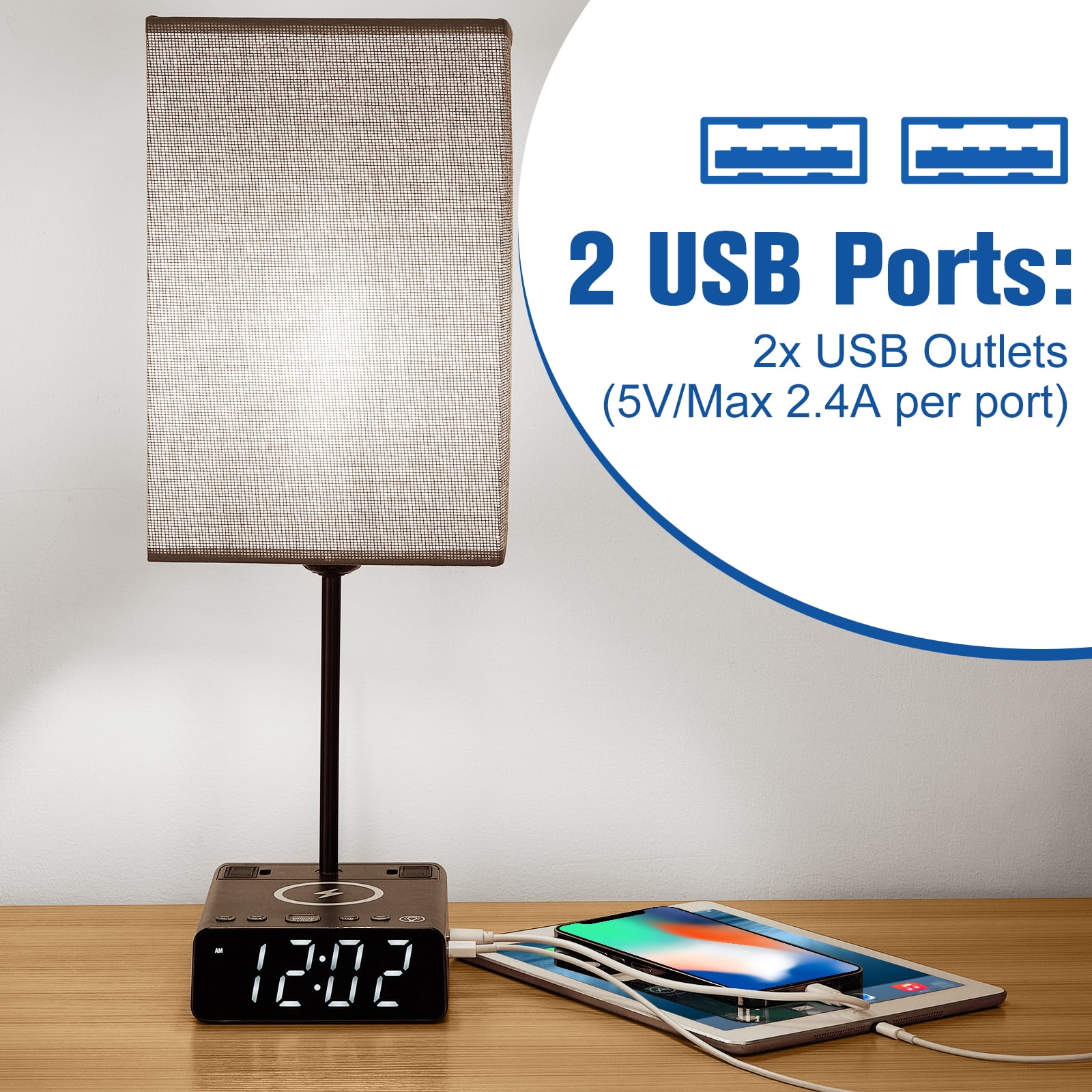 3-IN-1 Table Lamp - Bedside Lamp with USB Ports and AC Power Outlets ...
