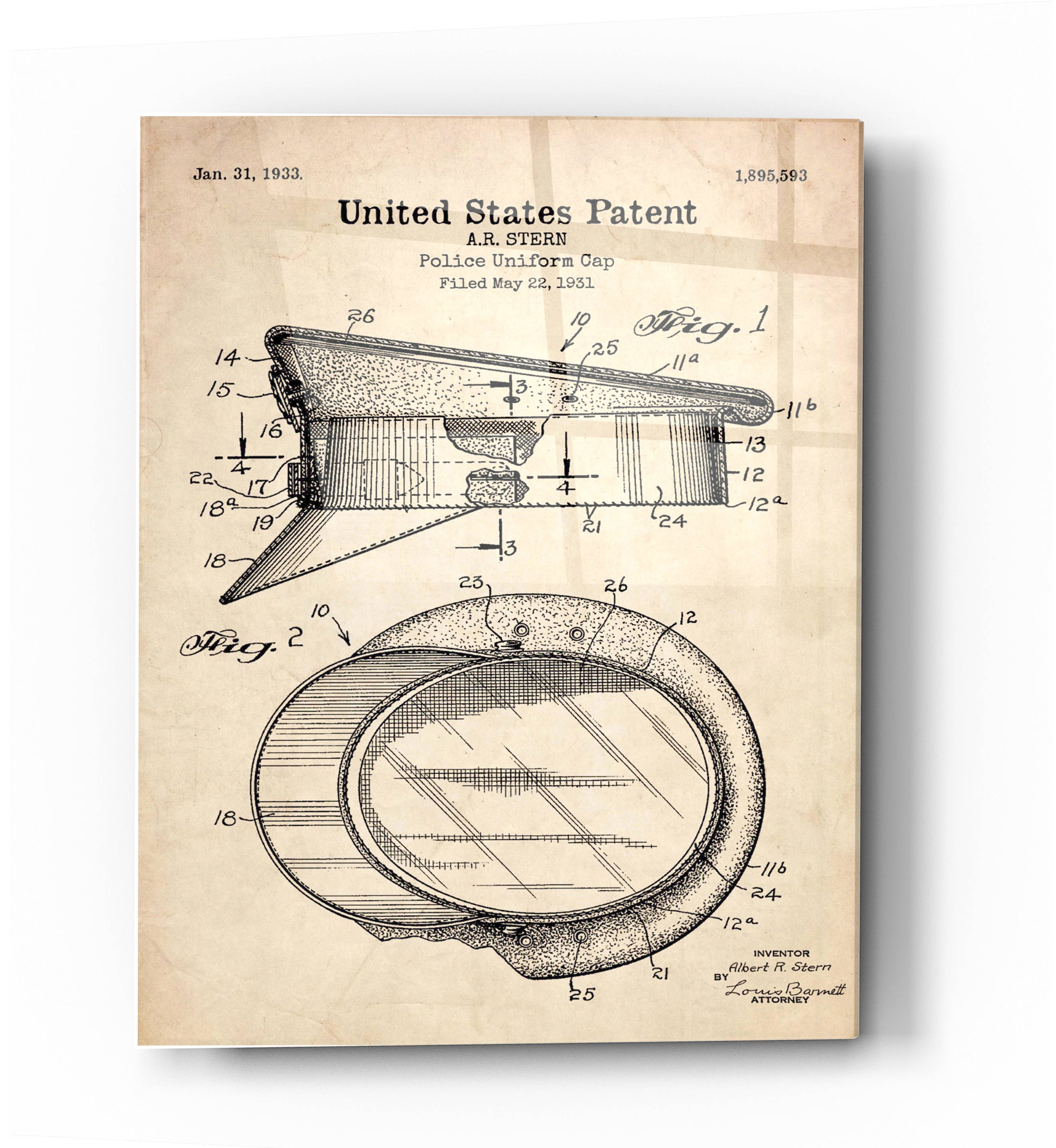 Epic Art 'Police Uniform Cap Blueprint Patent Parchment' Acrylic Glass ...