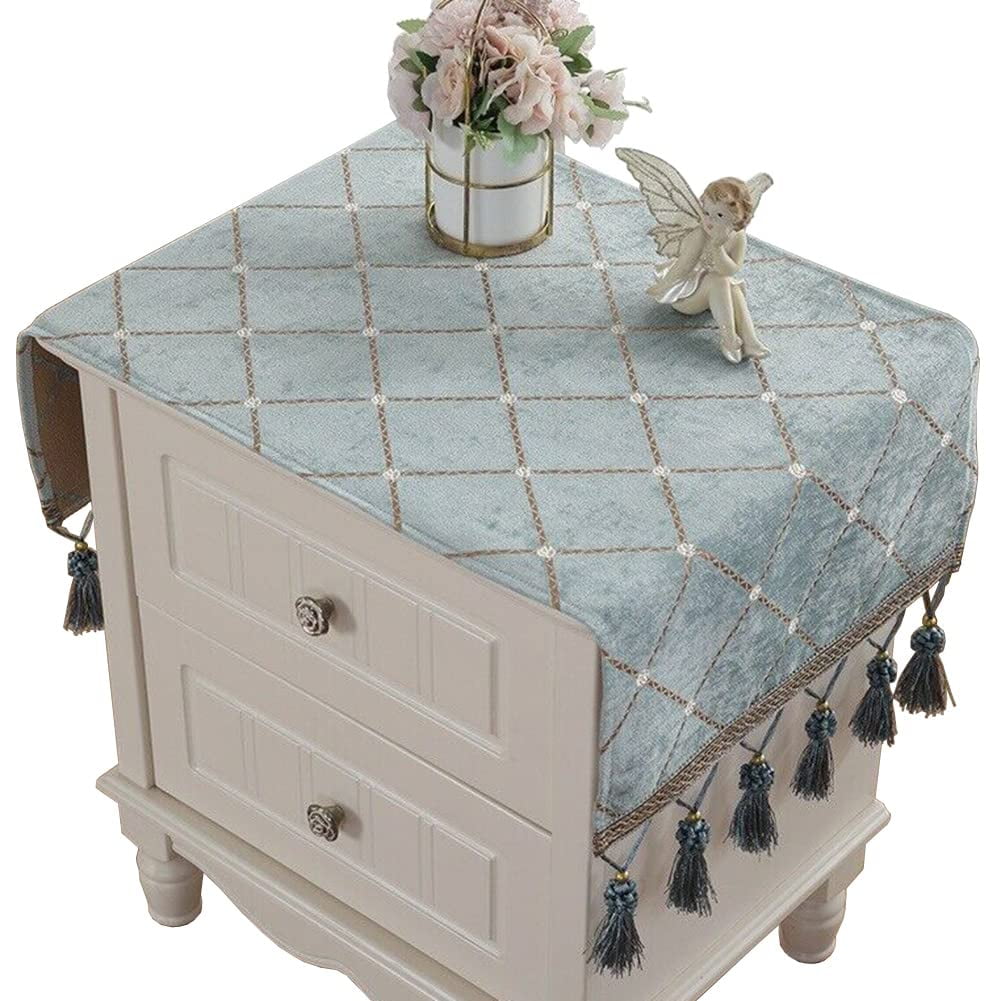 HAORUN 1X Luxury Bedside Tablecloth Plaid Check Tassels Table Runner ...