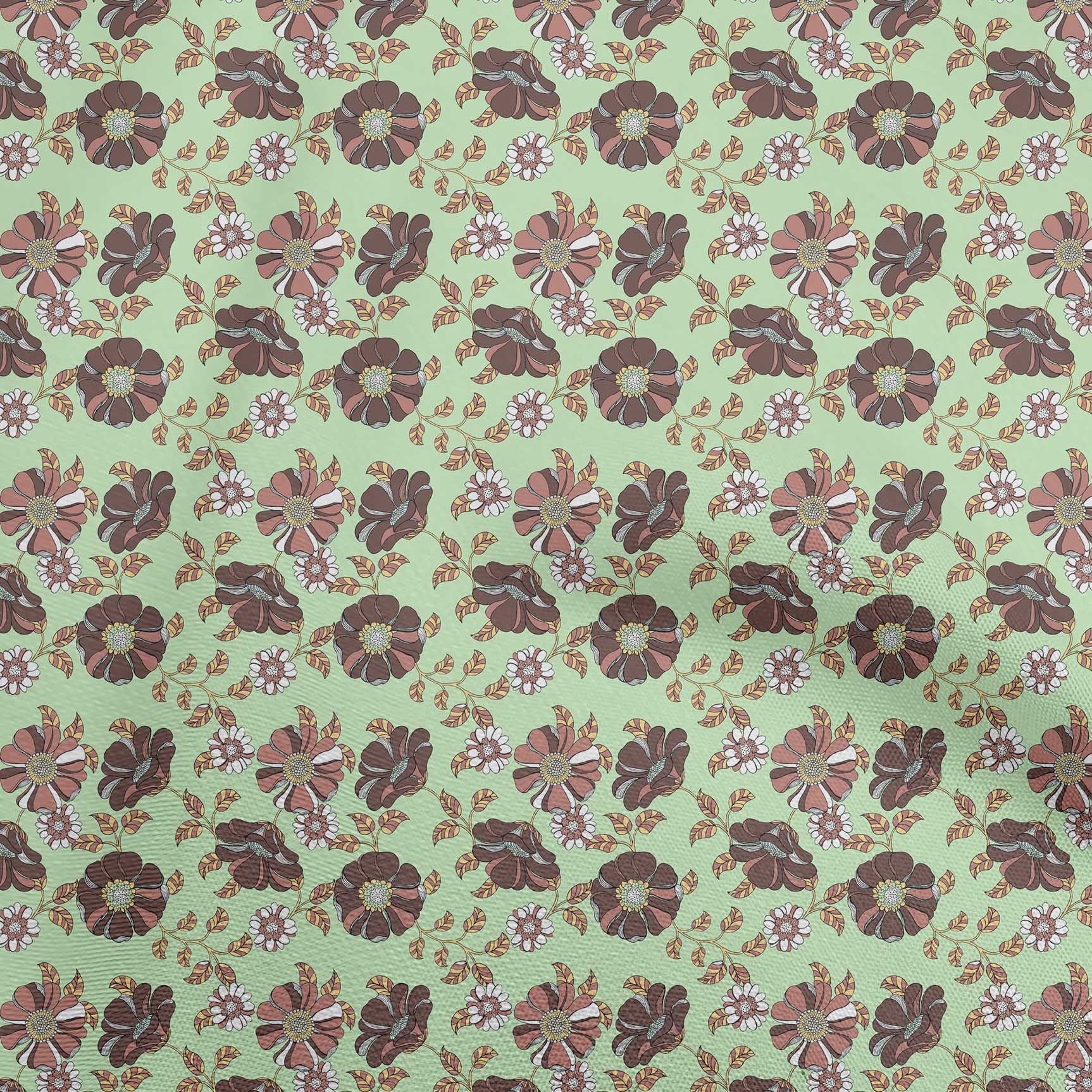 oneOone Polyester Spandex Mint Green Fabric Floral Retro Sewing ...