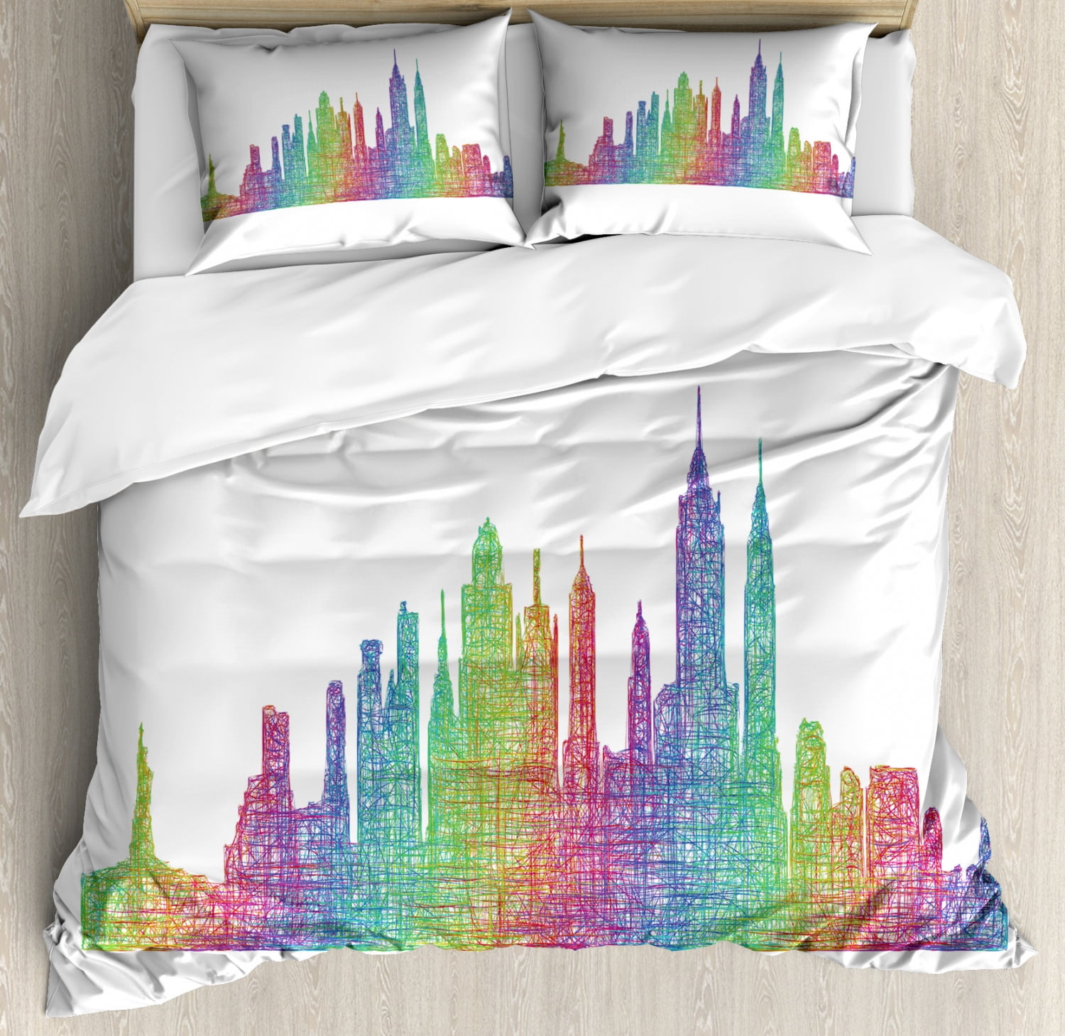 NYC Duvet Cover Set King Size, Colorful New York City USA Skyline ...