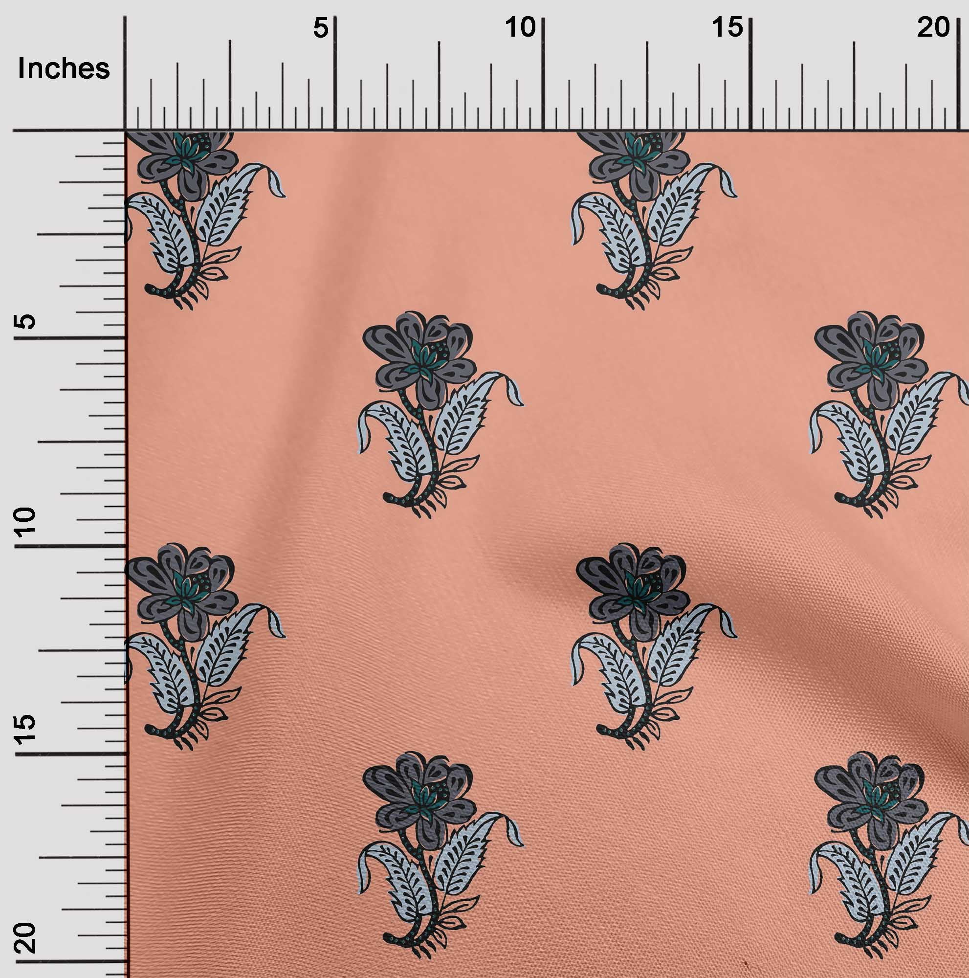 oneOone Silk Tabby Fabric Leaves & Floral Block Printed Fabric 1 Yard ...