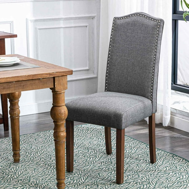 Snugway Dining Chair Grey Upholstered Parson Chair with Nailhead Trim ...