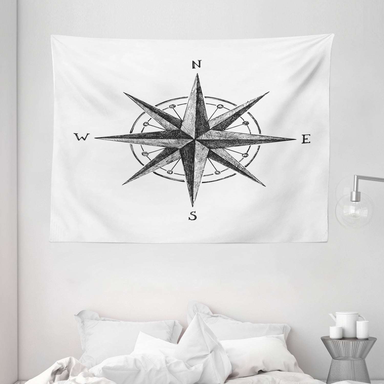 Compass Tapestry, Seamanship Hand Drawn Windrose with Complete ...