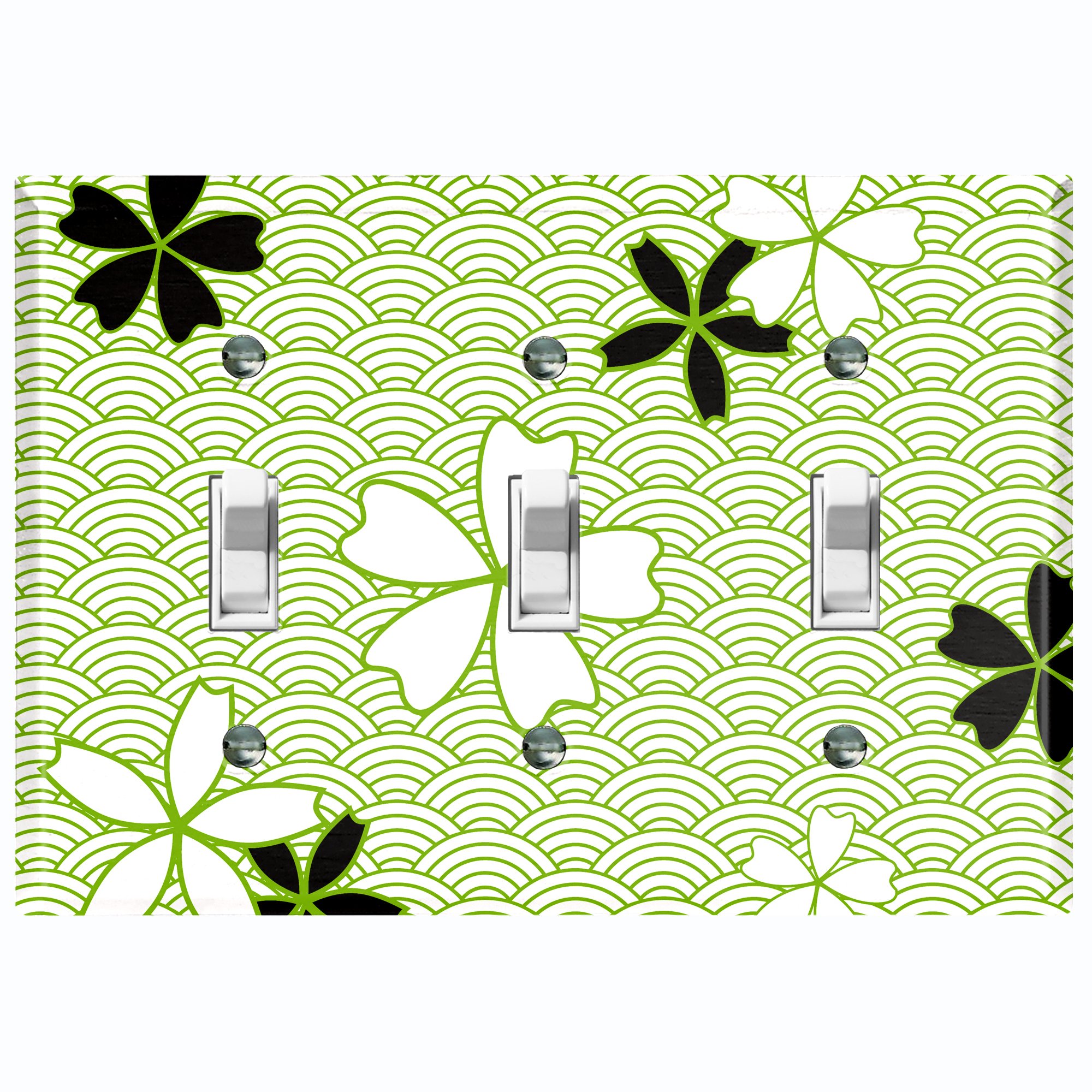Metal Light Switch Plate Cover Japanese Flower Pattern Green Wallpaper ...