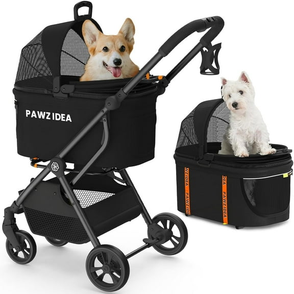 4 Wheels Pet Stroller, Easy-Fold Dog Cat Jogger Stroller W/Rear Storage ...