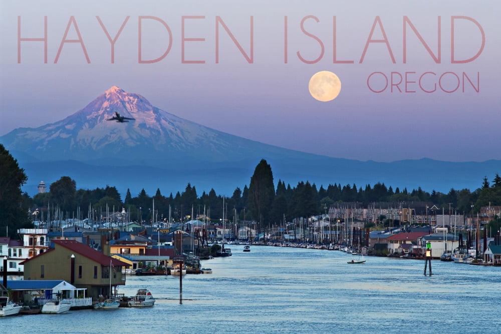 Hayden Island, Oregon, Mt. Hood and River Scene (16x24 Giclee Gallery ...
